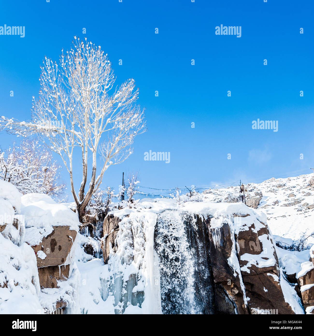 Water fall, half frozen half not. Hamadan Mountains,Iran Stock Photo ...
