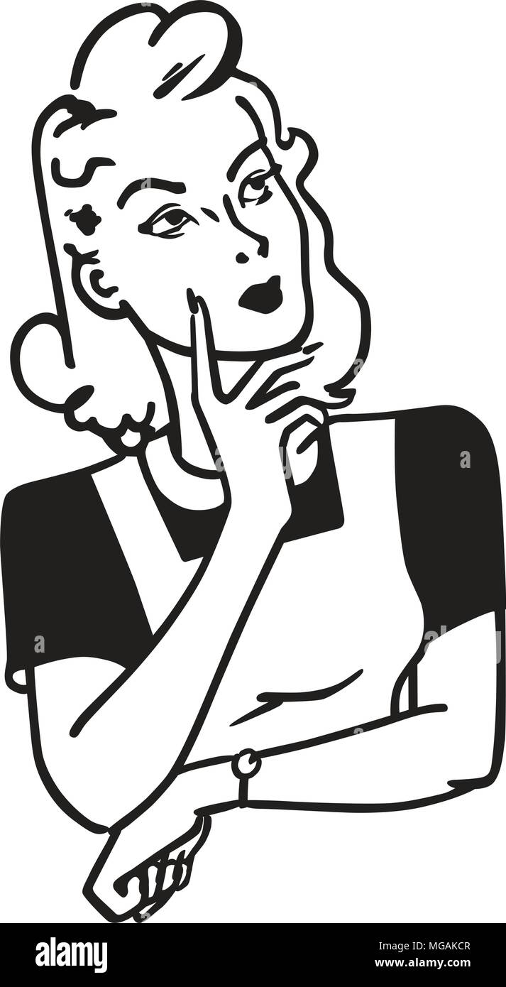 Pondering Woman - Retro Clipart Illustration Stock Vector Image & Art ...