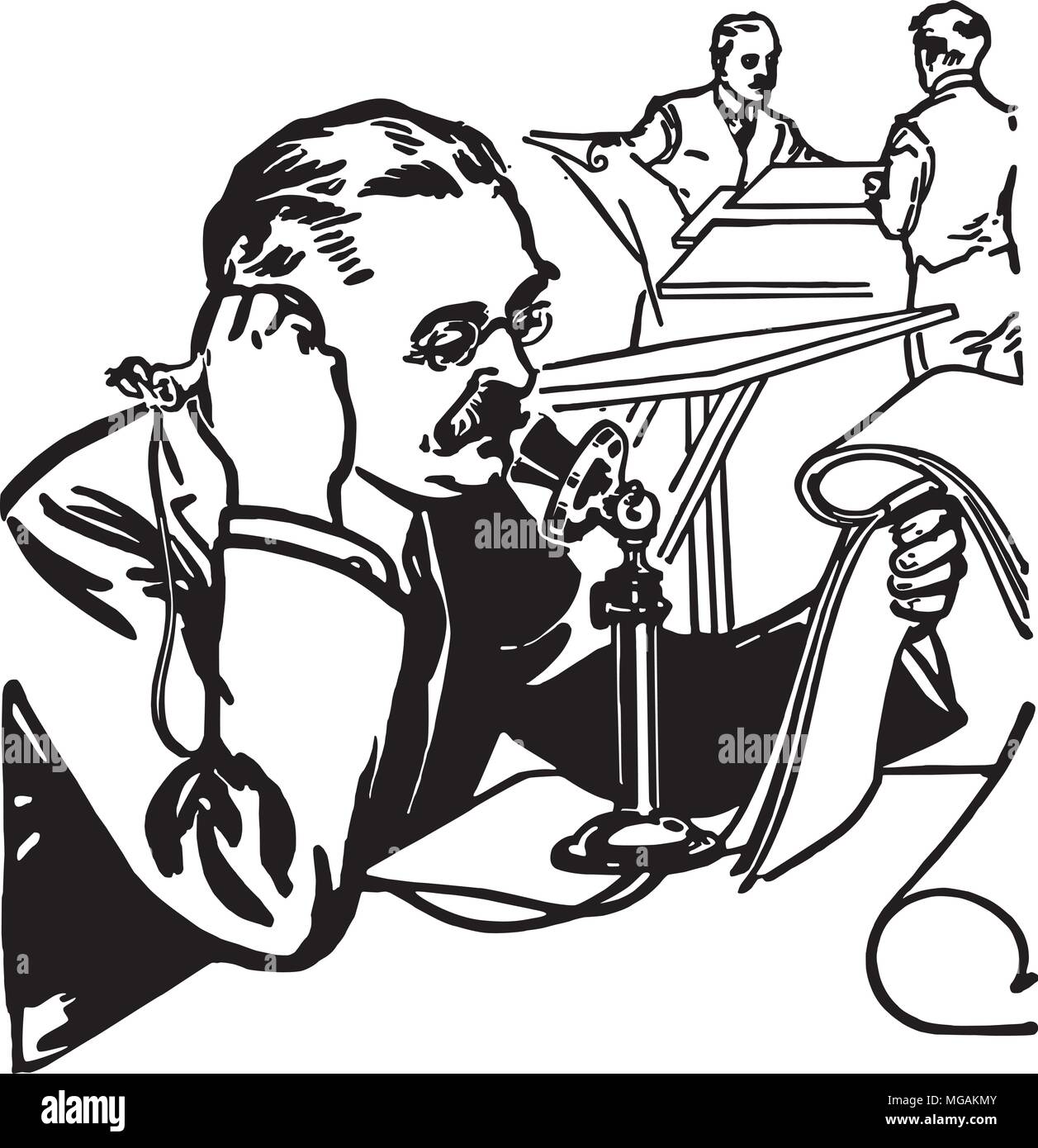 Press Reporter On Phone - Retro Clip Art Illustration Stock Vector ...