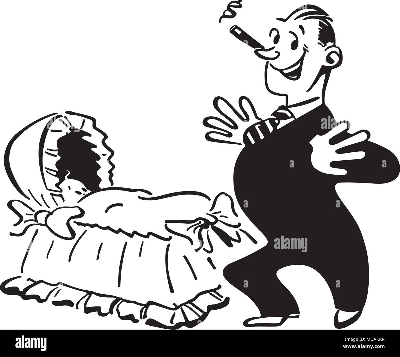 Proud Dad With New Baby - Retro Clipart Illustration Stock Vector Image ...