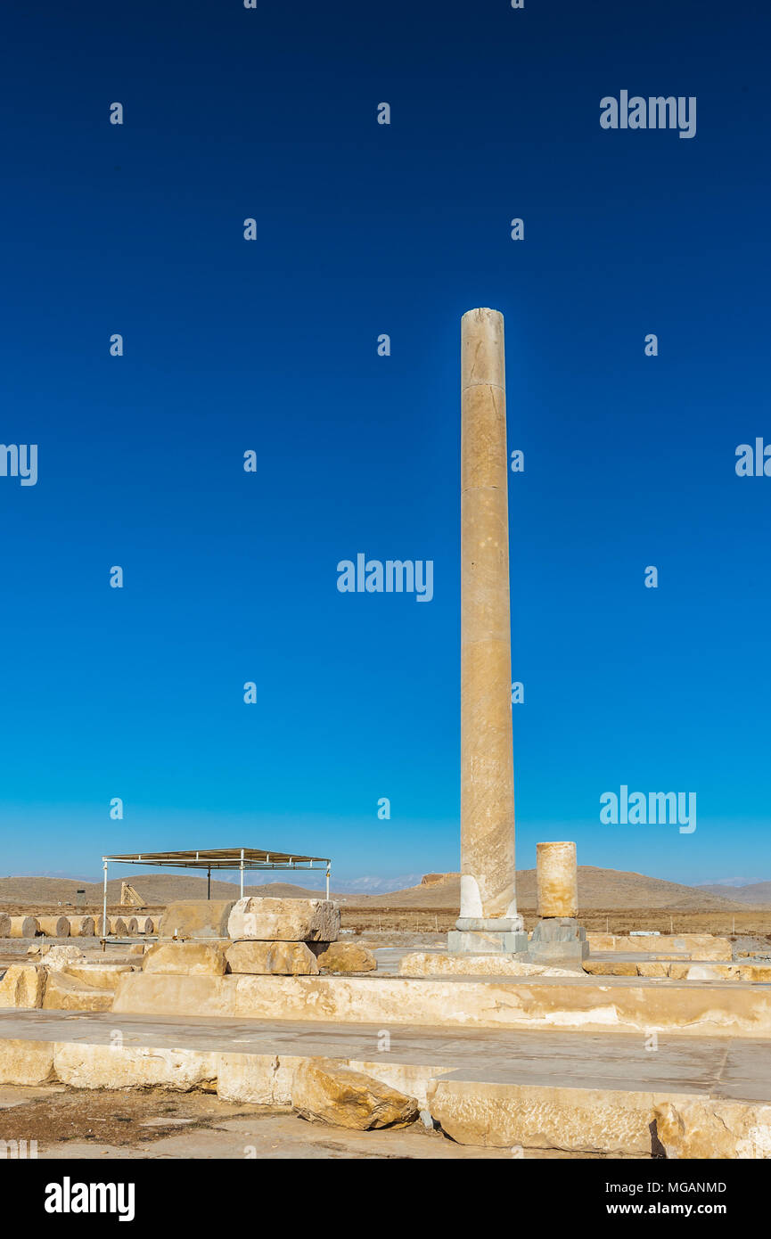 Column and ruins of the Audience Hall in the Ancient Persian city of ...