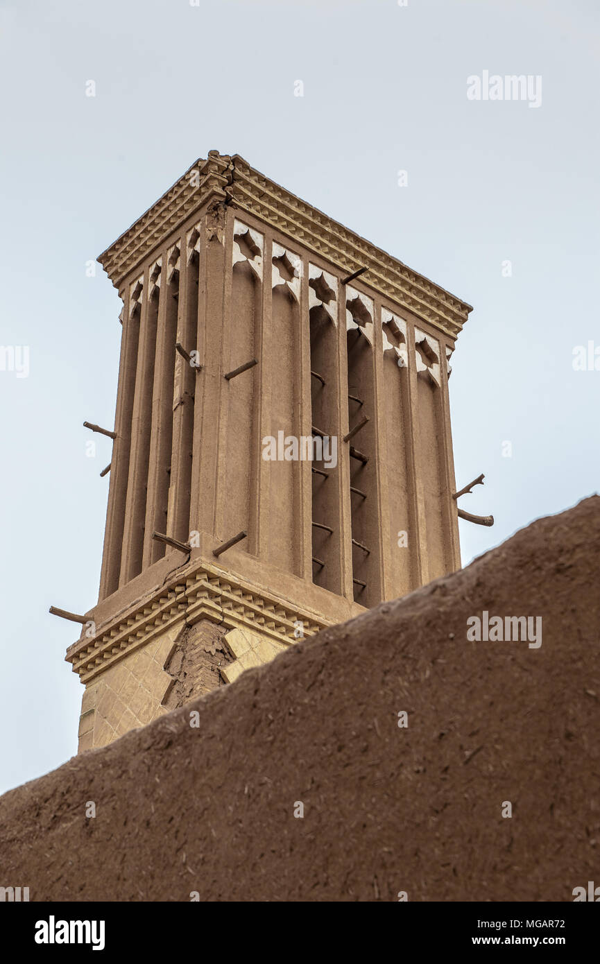 Anceint wind catchers located on the top of the buildings serving for ...