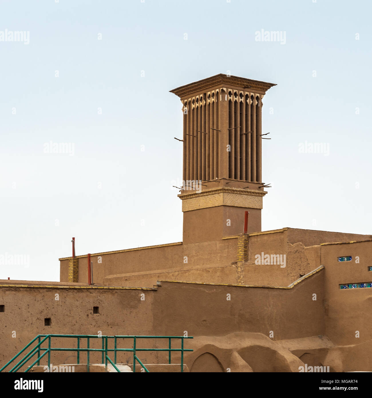 Anceint wind catchers located on the top of the buildings serving for ...