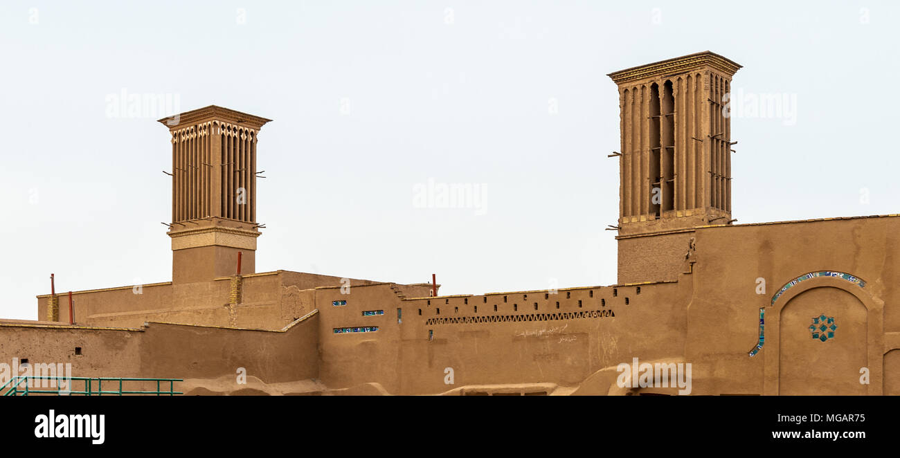 Anceint wind catchers located on the top of the buildings serving for ...