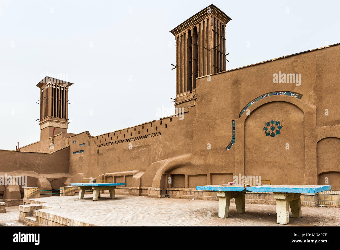 Anceint wind catchers located on the top of the buildings serving for ...