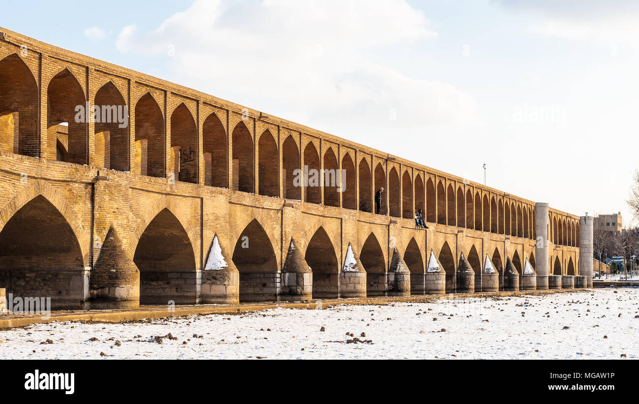 Winter in Isfahan, 33 pol Allah Verdi Khan bridge in Isfahan, Iran ...