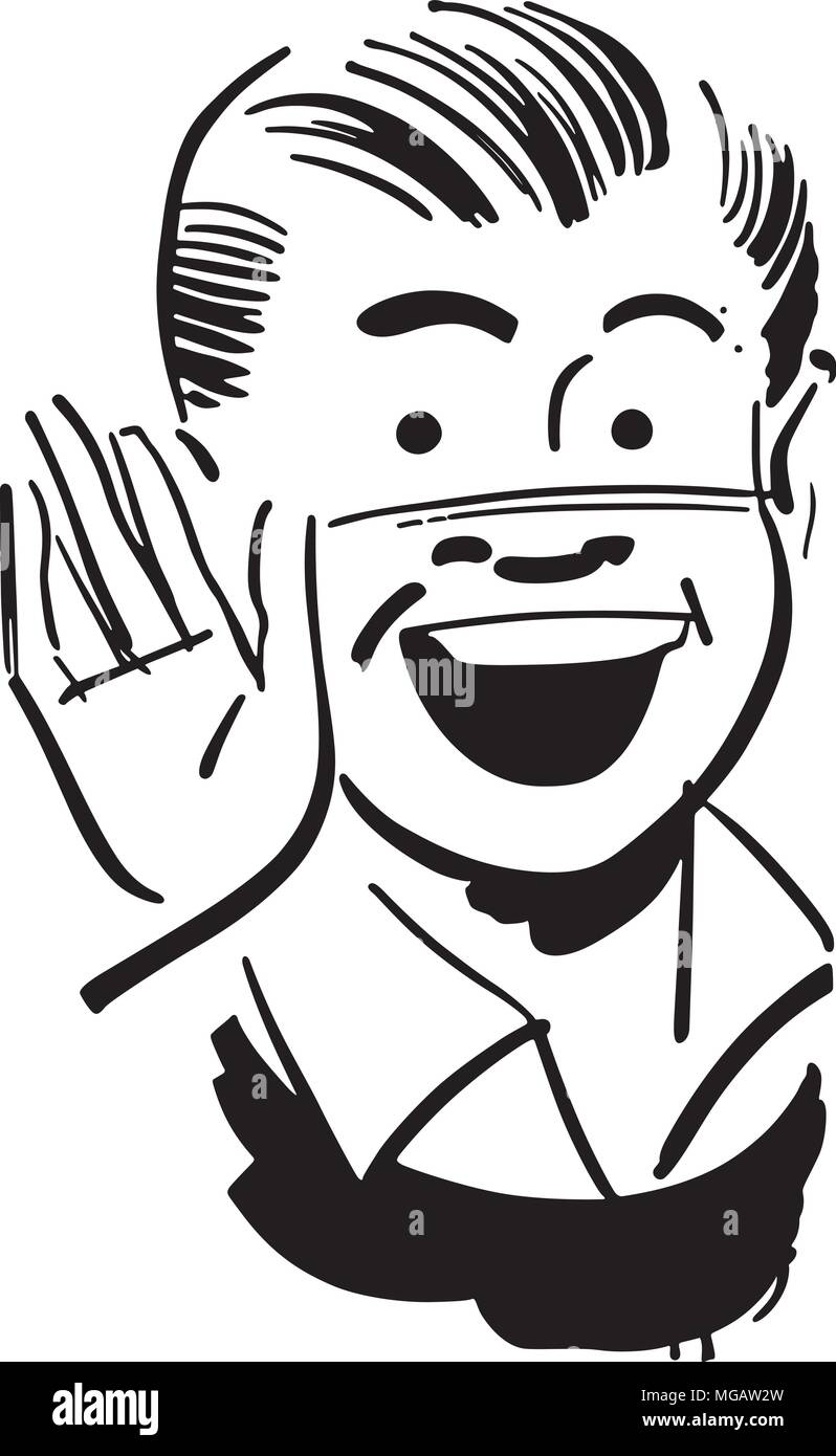 Retro Boy Waving - Retro Clipart Illustration Stock Vector Image & Art ...