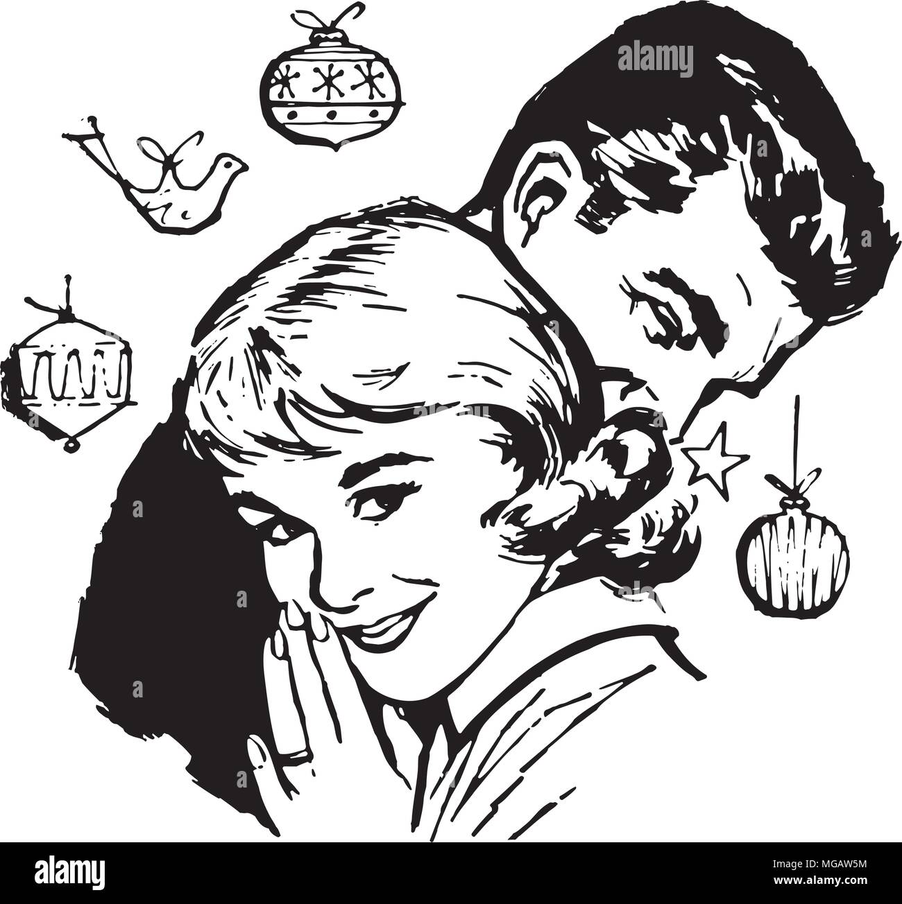 Retro Christmas Couple - Retro Clipart Illustration Stock Vector Image ...