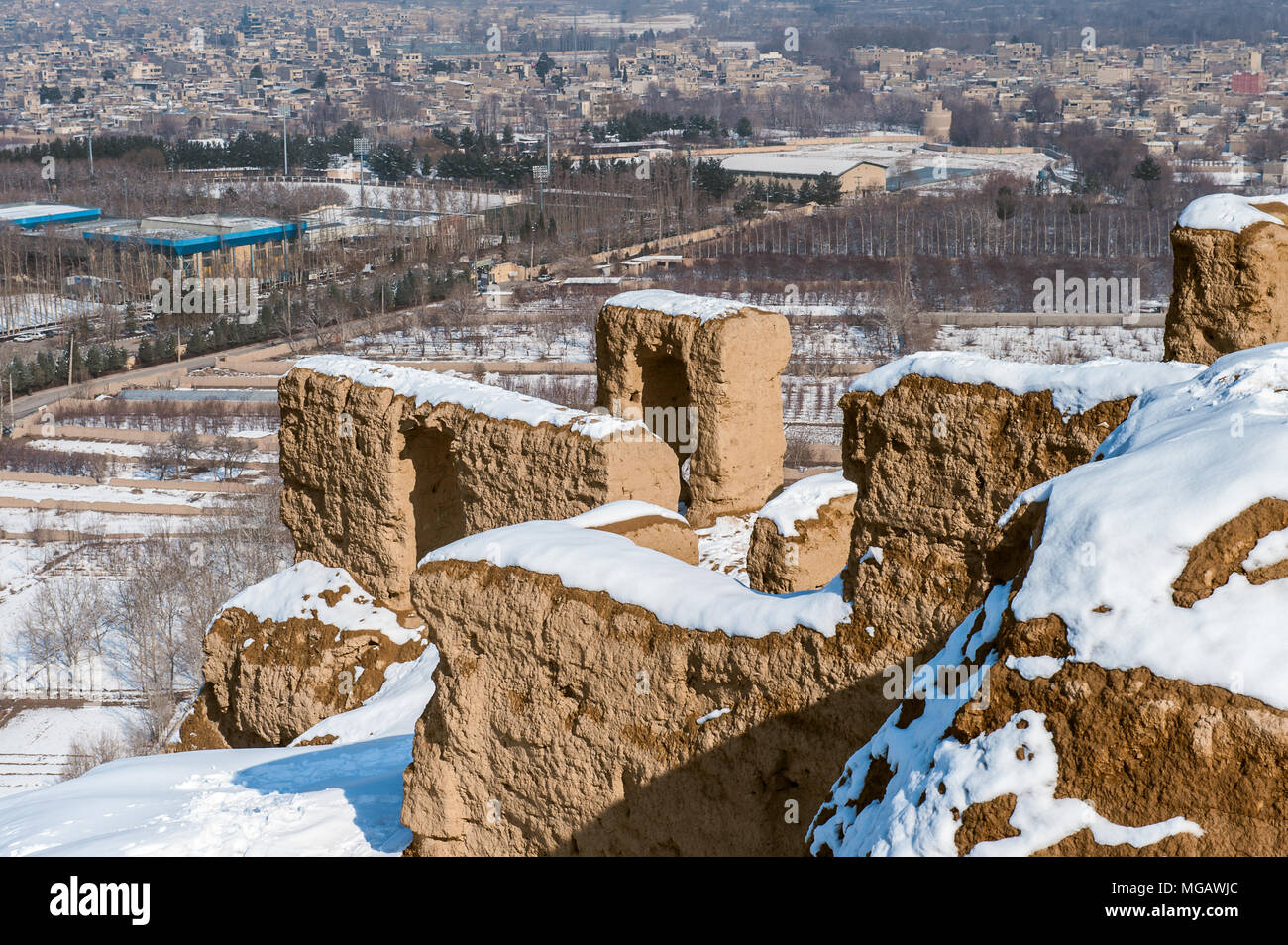 Fire temple of Isfahan mountain in winter with snow Stock Photo - Alamy