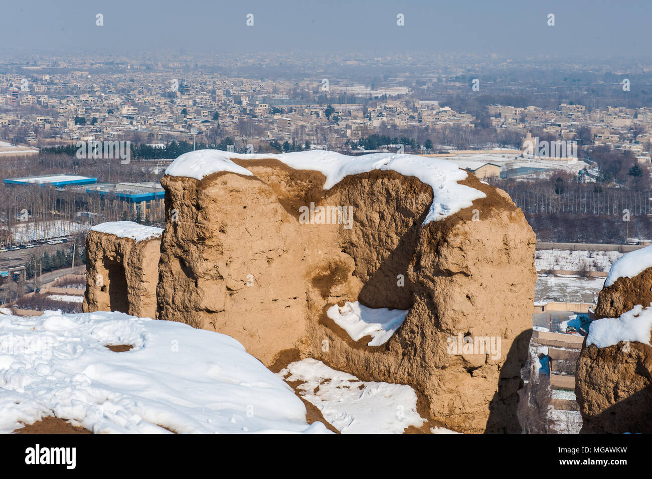 Clay formations of the Fire Temple of Isfahan mountain in Iran, Asia ...