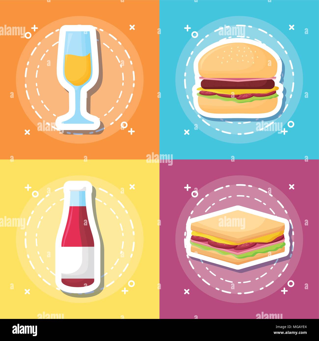 icon set of picnic food concept over colorful squares, vector ...