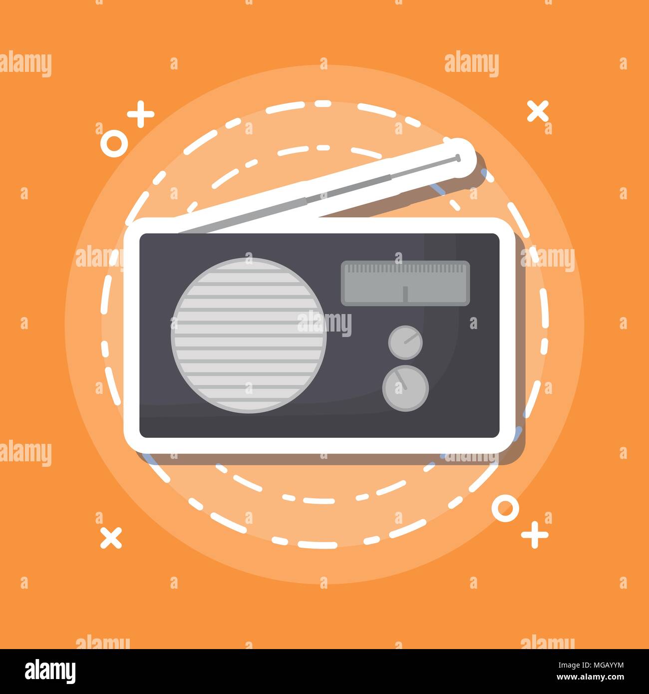 retro radio icon over orange background, colorful design. vector ...
