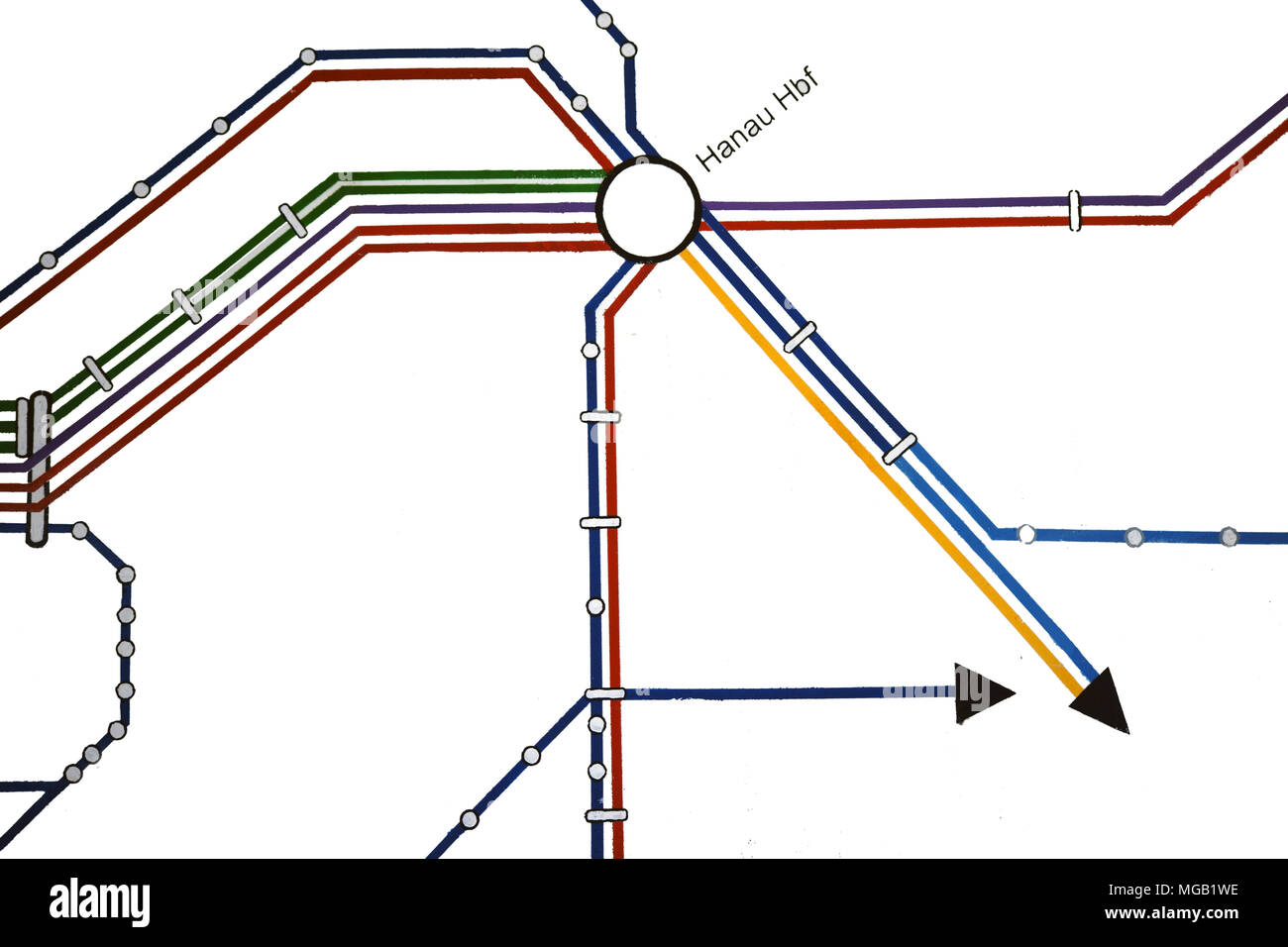 The route plan and the rail network of the suburban train around Hanau ...