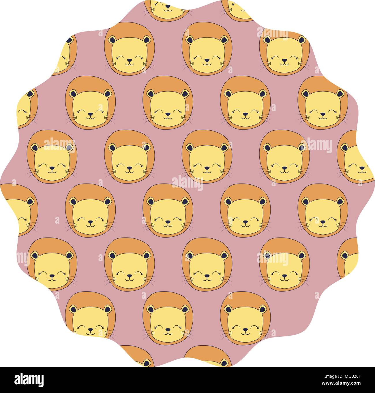 decorative circular frame with cute lions over white background ...