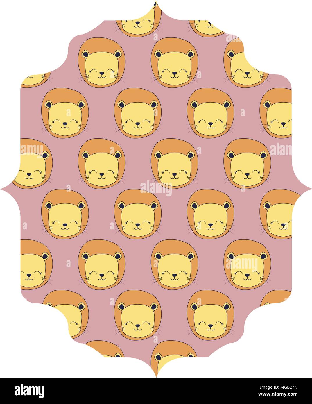 decorative arabic frame with cute lions over white background, colorful ...