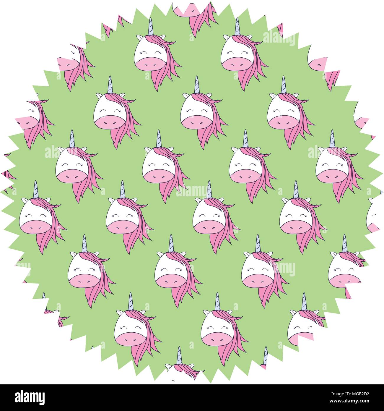 decorative circular frame with cute unicorns over white background ...