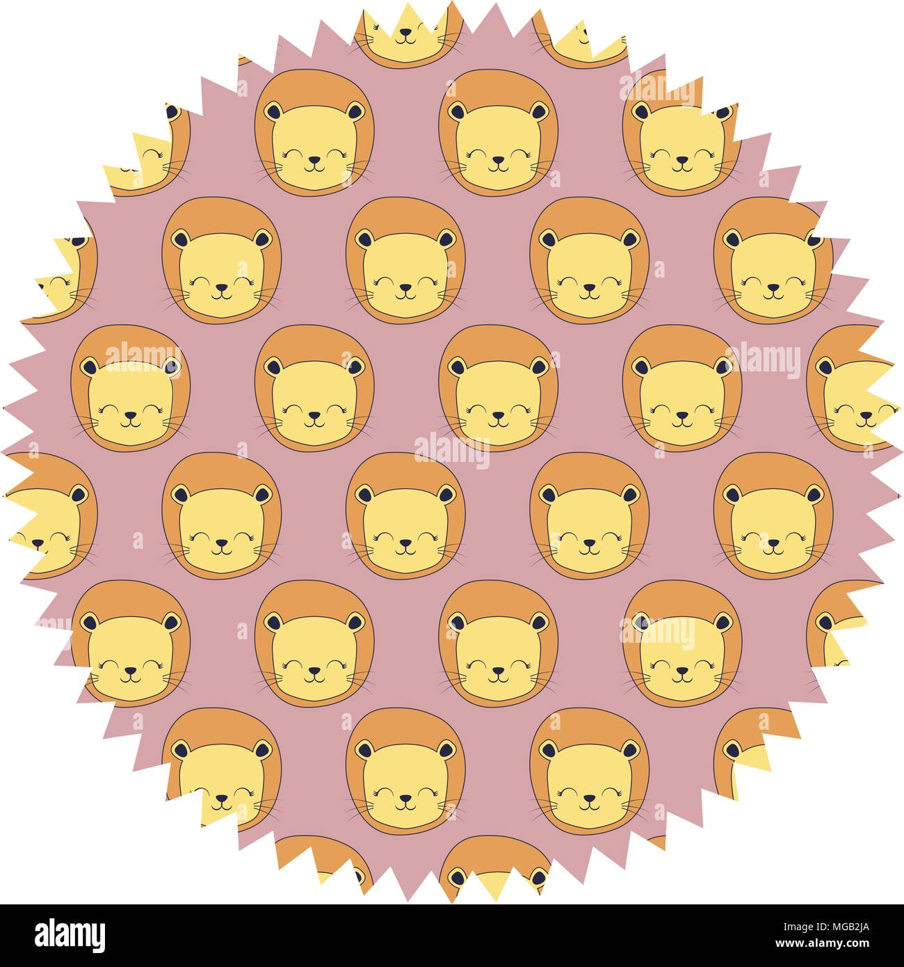 decorative circular frame with cute lions over white background ...