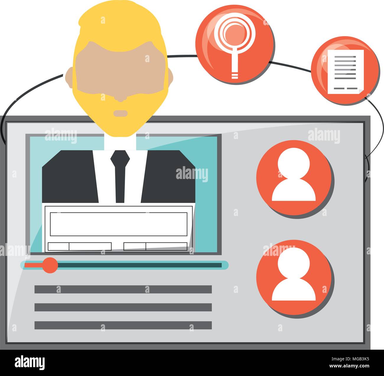 web profile with social media related icons over white background ...