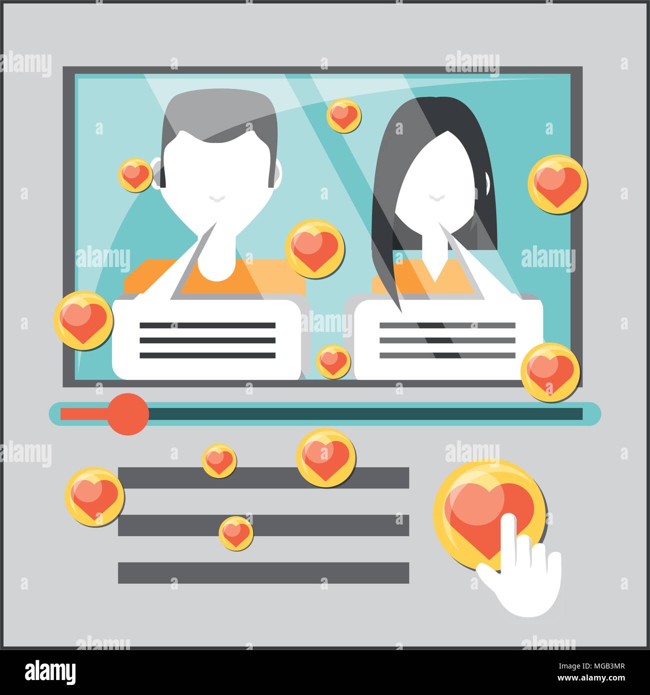 video player interface with couple with speech bubbles over white ...