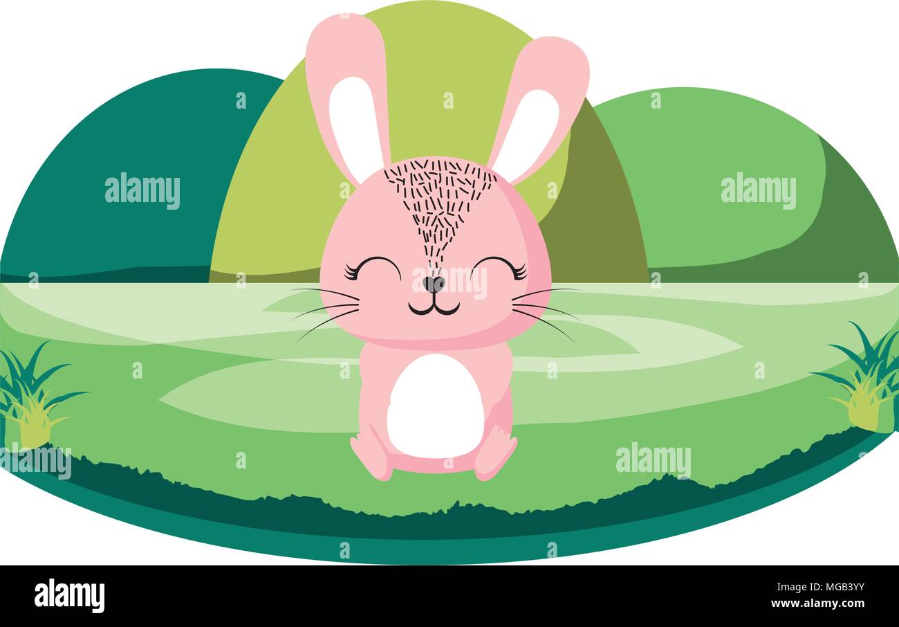 cute rabbit on the grass over white background, colorful design. vector ...