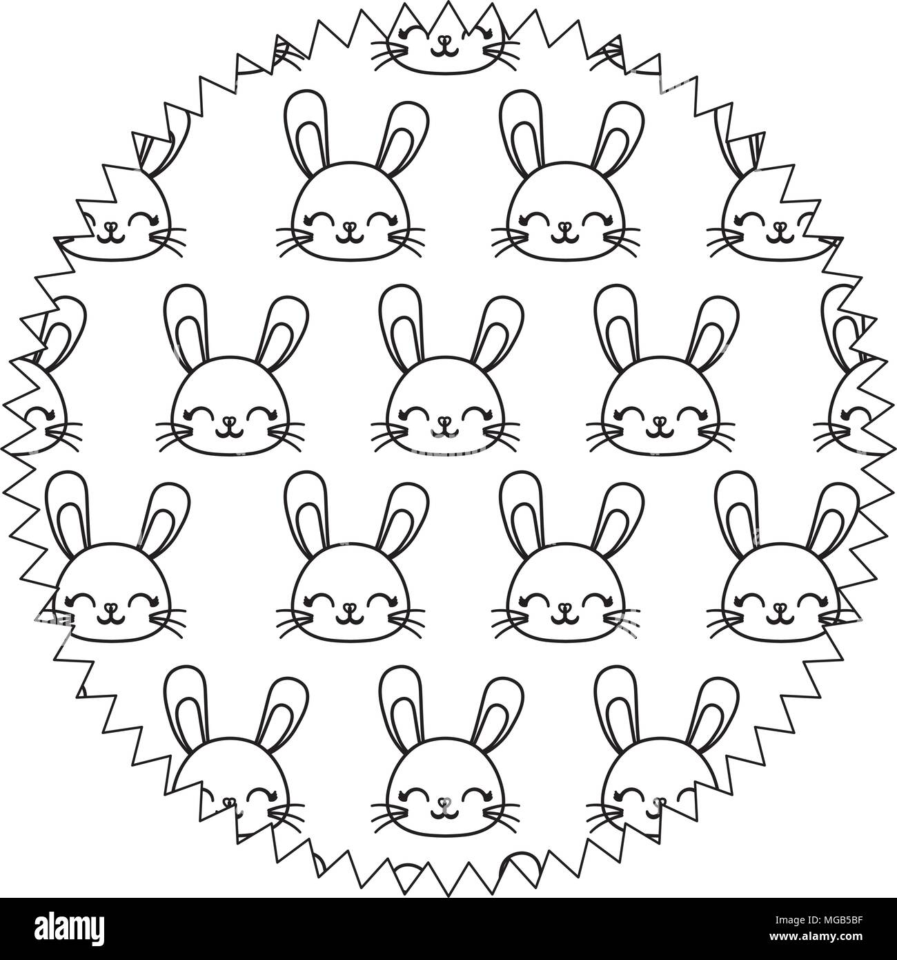 circular frame with cute rabbits over white background, vector ...