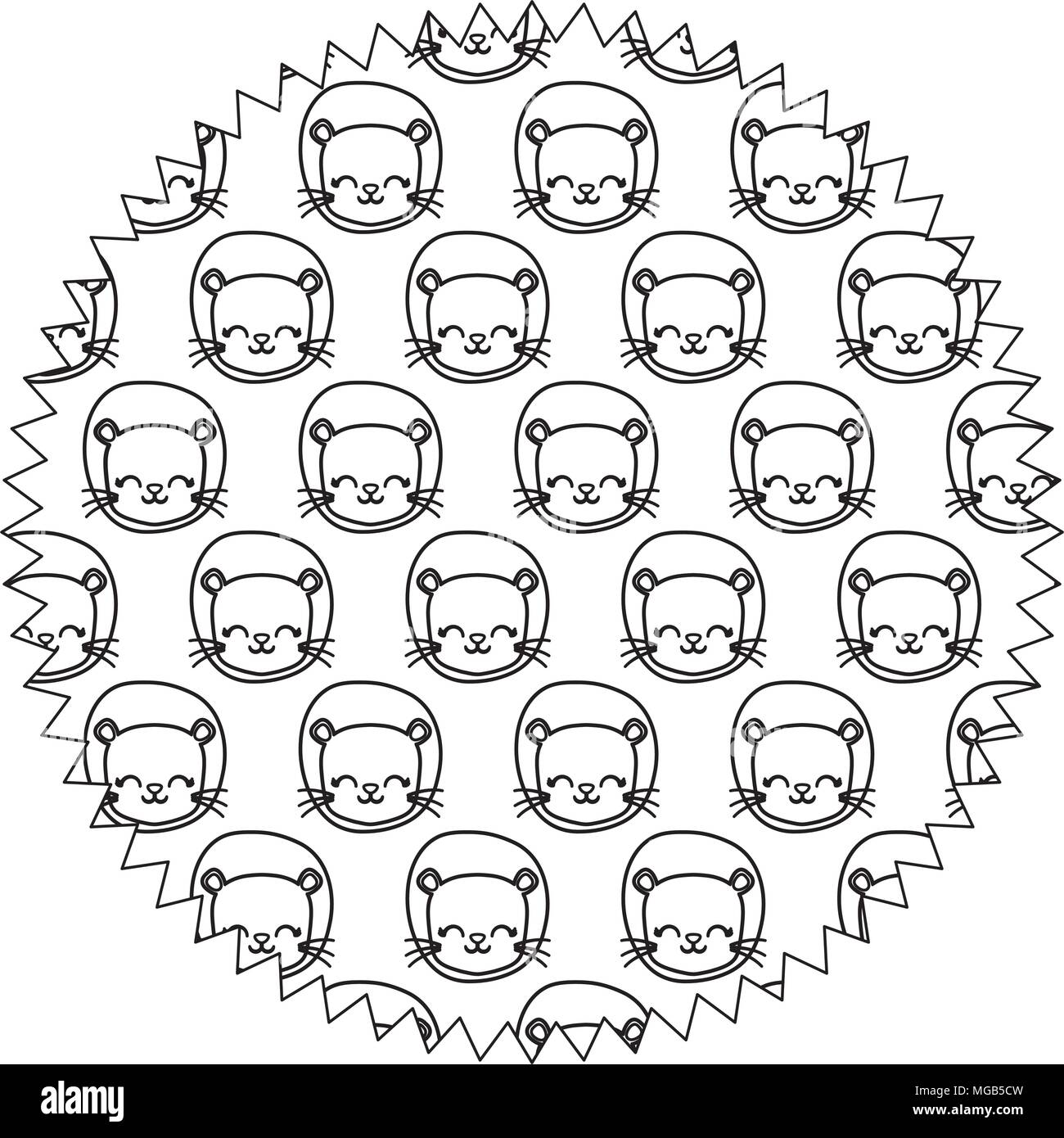 decorative circular frame with cute lions over white background, vector ...