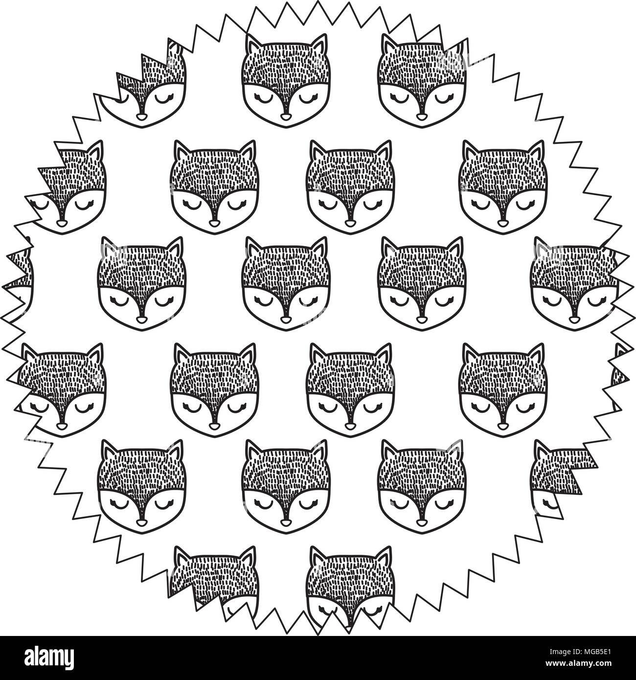 circular frame with cute foxes pattern over white background, vector ...
