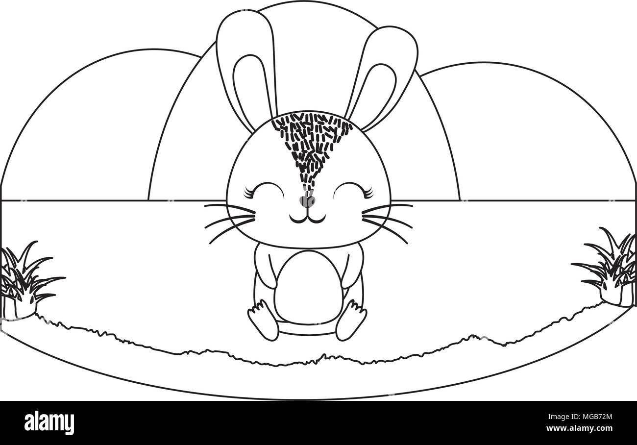 cute rabbit on the grass over white background, vector illustration ...