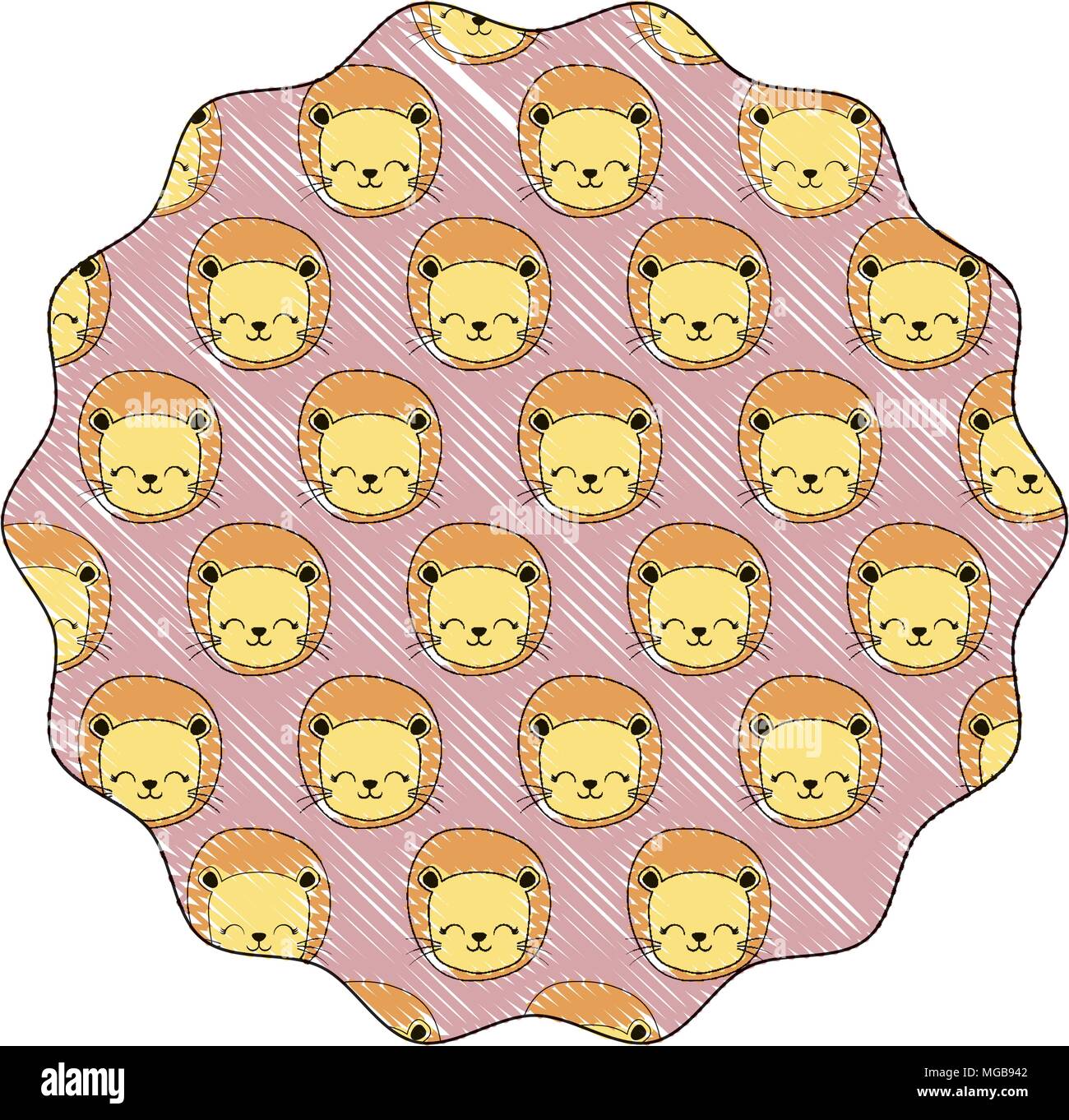 decorative circular frame with cute lions over white background ...