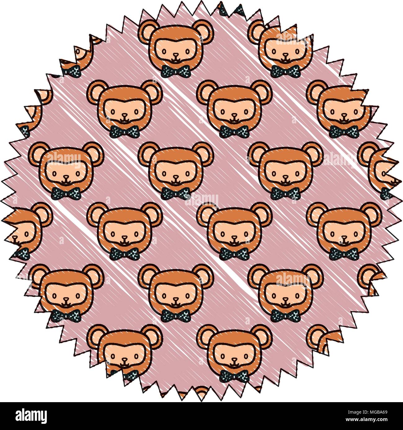 decorative circular frame with cute monkeys over white background ...