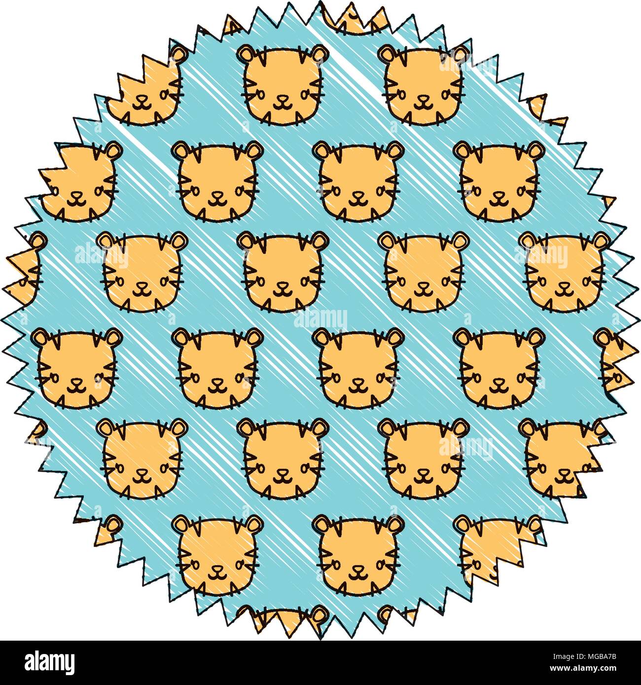 circular frame with cute tigers pattern over white background, vector ...