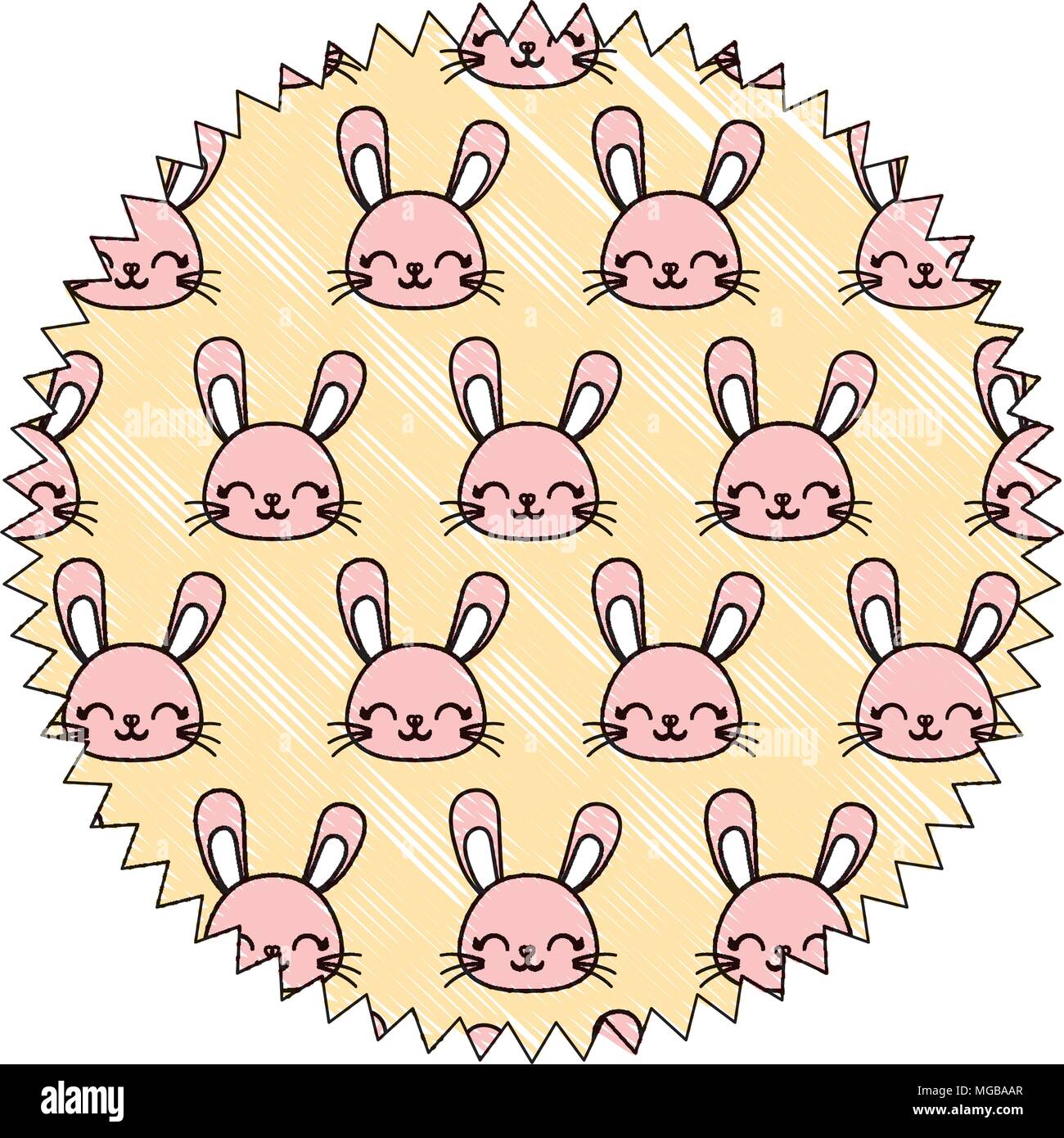 circular frame with cute rabbits over white background, colorful design ...