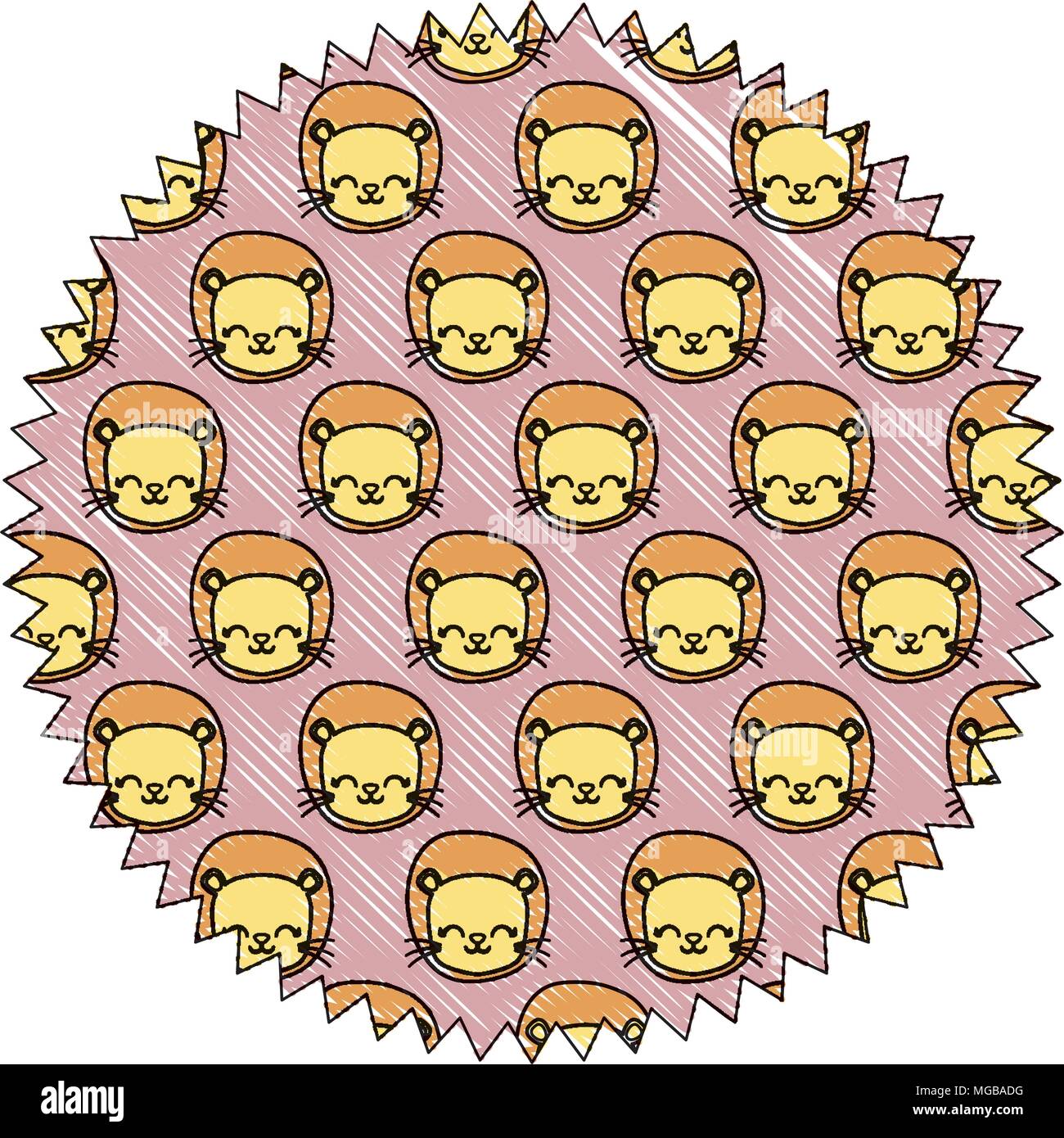 decorative circular frame with cute lions over white background ...