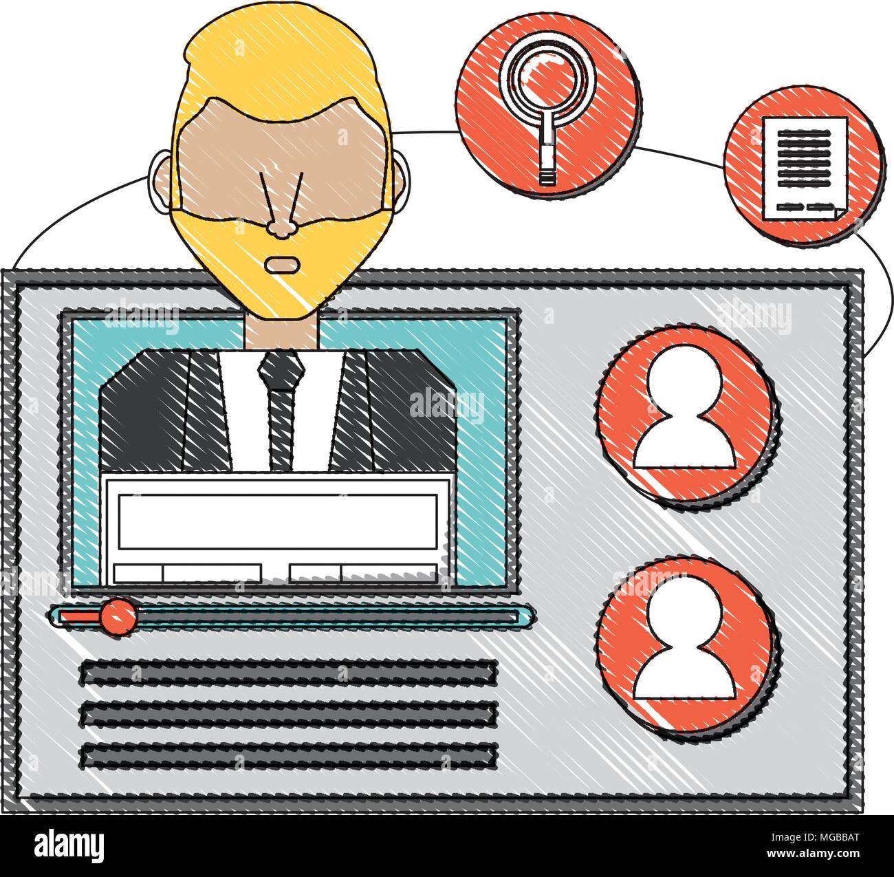 web profile with social media related icons over white background ...