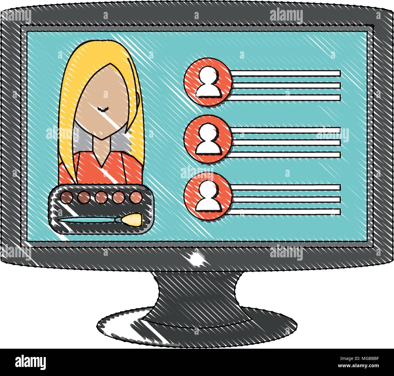 monitor computer with web profile on screen over white background ...