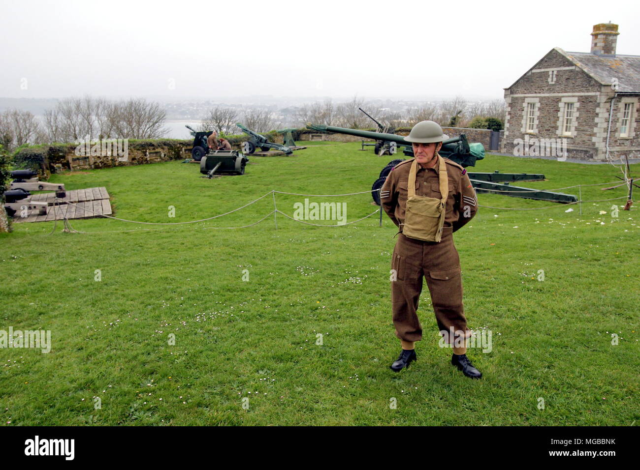 Falmouth, Cornwall, UK - April 12 2018: Military historian dressed in ...