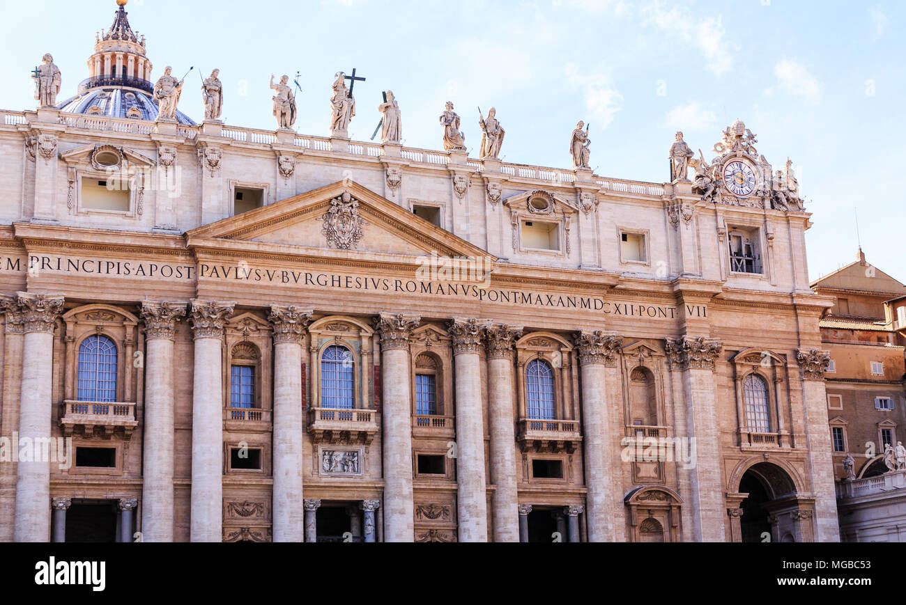 Facade of Saint Peters Basilica with Columns Windows and Statues Stock ...