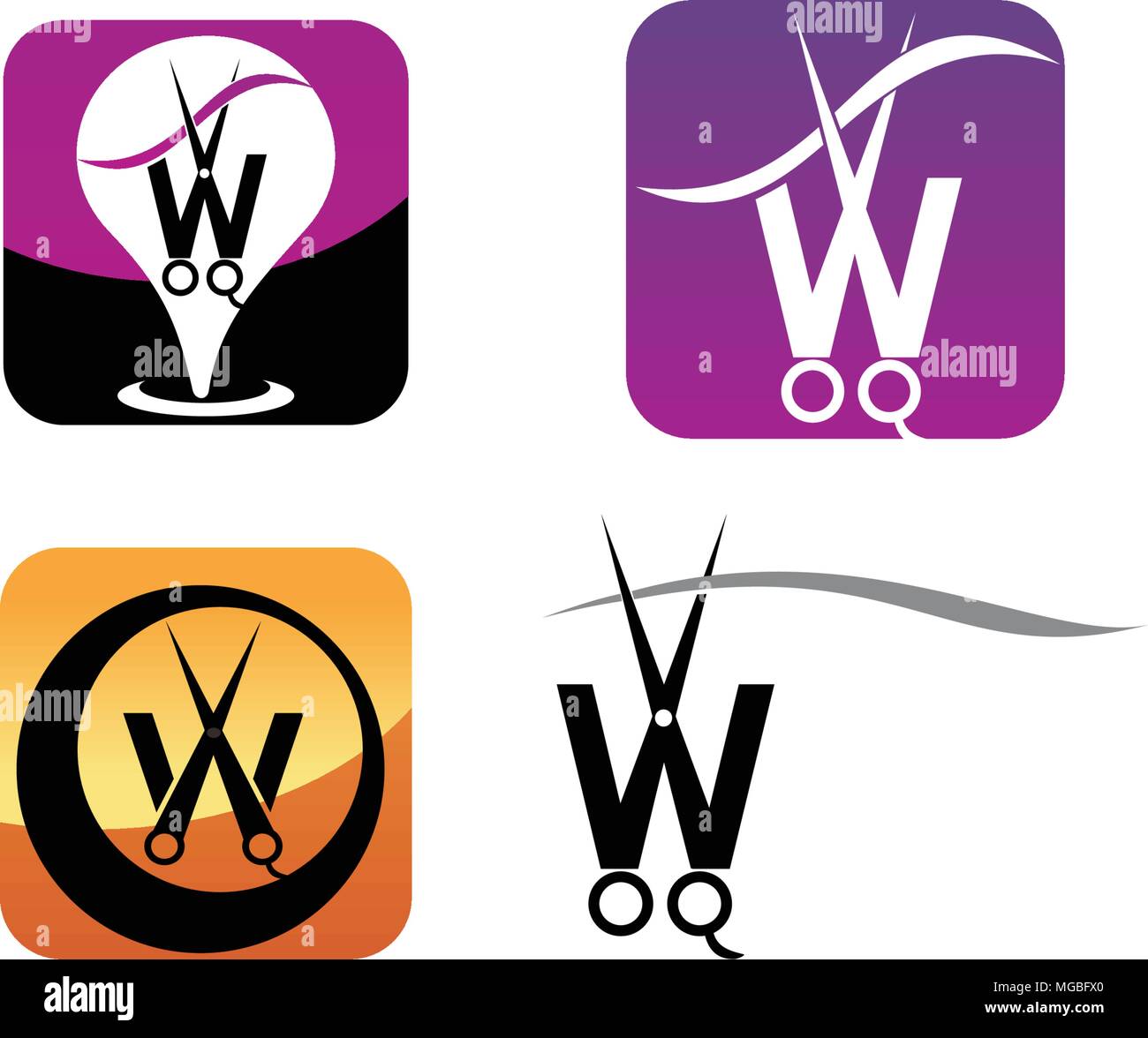 Letter W With Scissor Set Stock Vector Image & Art - Alamy