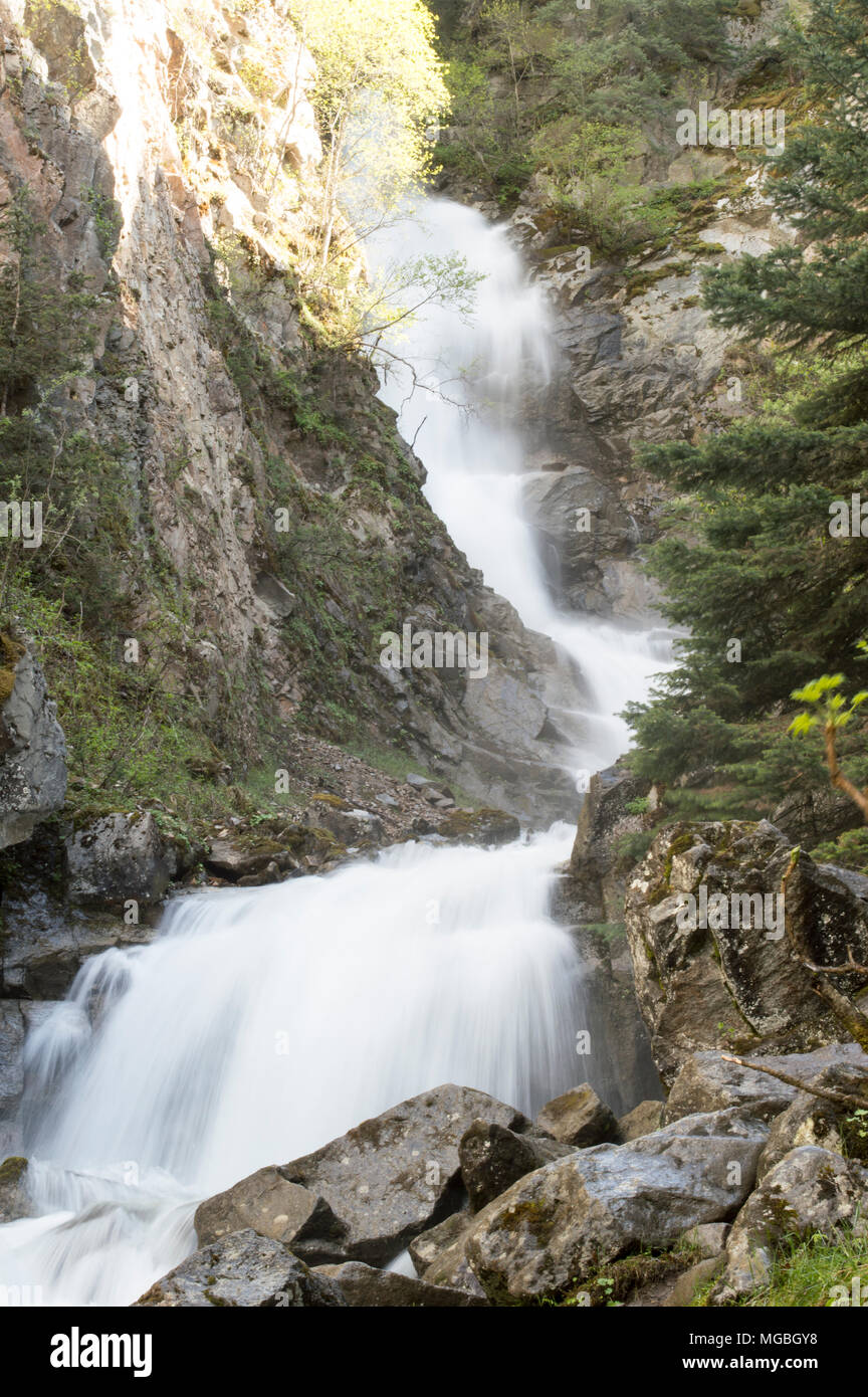 The Lower Reid falls flowing through the mountains of Skagway, Alaska ...