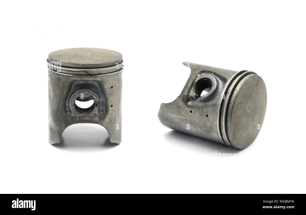 Old engine piston isolated on white background Stock Photo - Alamy