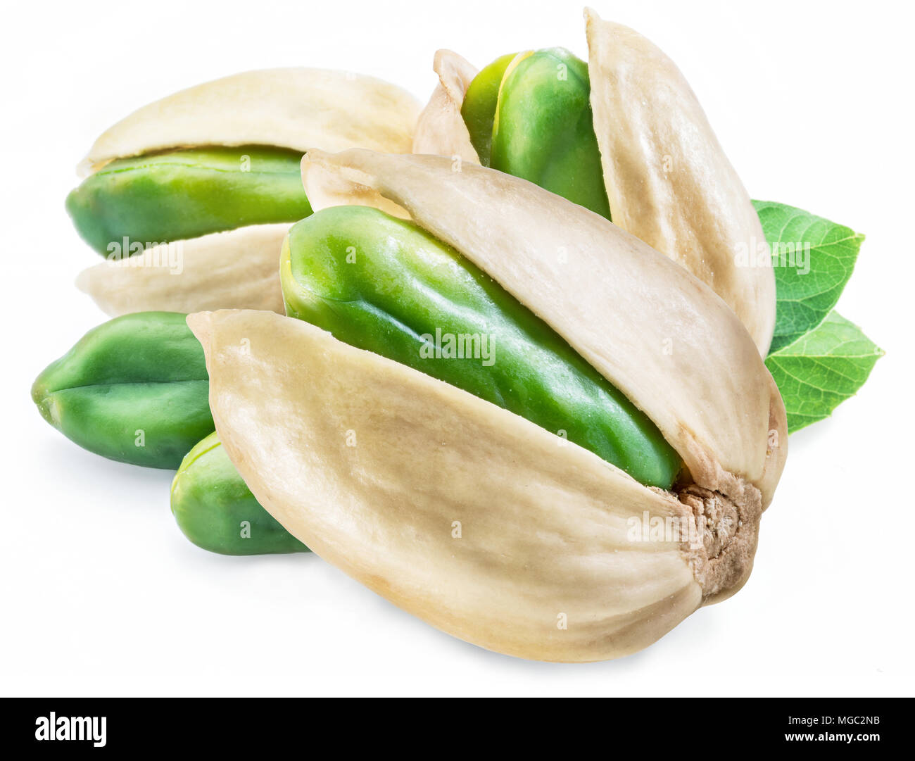 Green pistachio nuts with pistachio shell on white background Stock ...