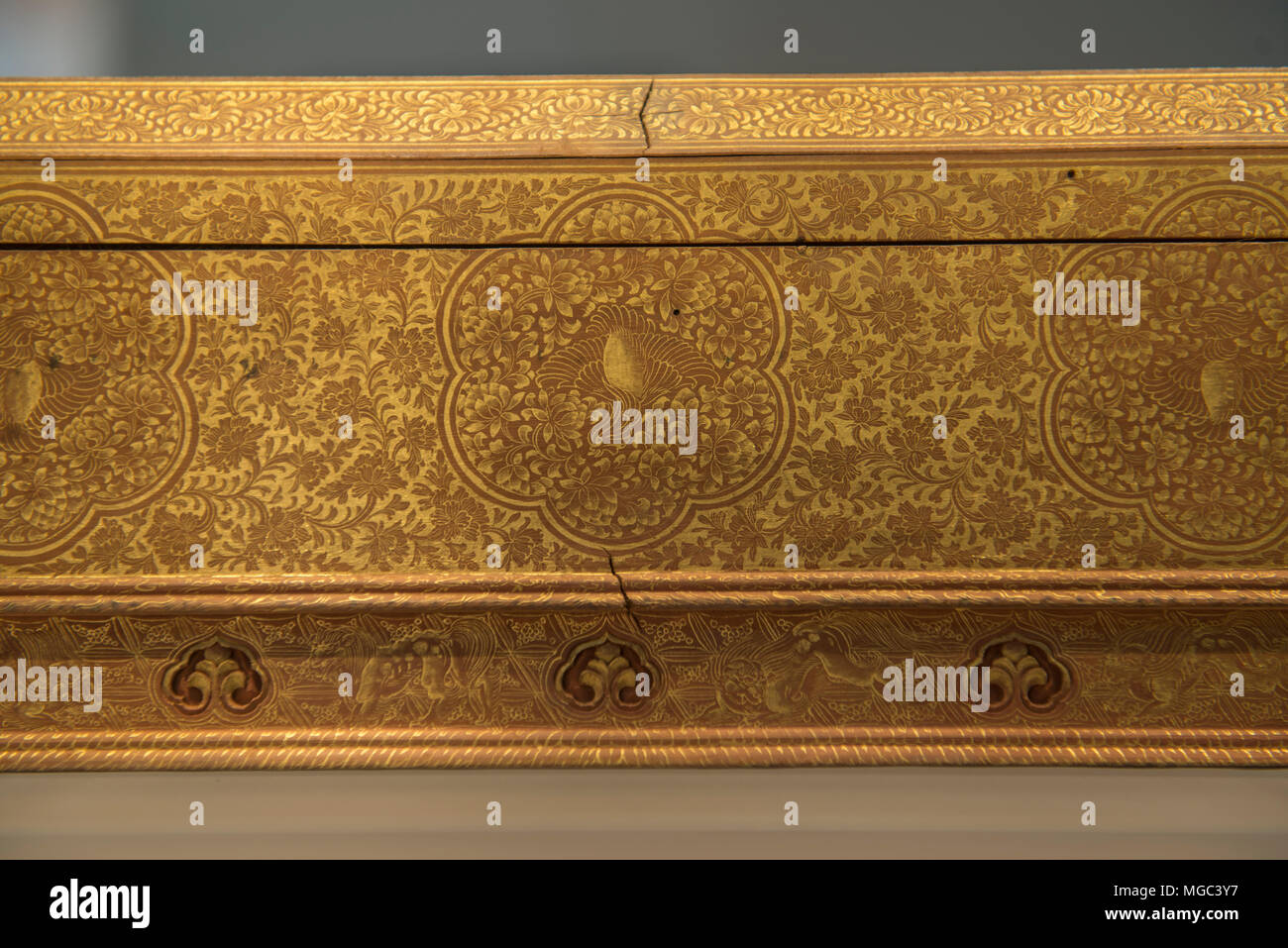 Part of lacquer Gold-Painted Sandalwood Buddhist Scripture Box, the ...