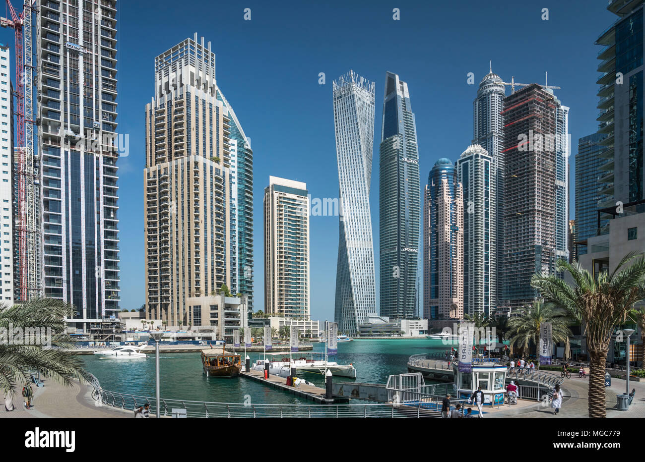 Boats docked in the marina of Dubai, UAE, Middle east Stock Photo - Alamy