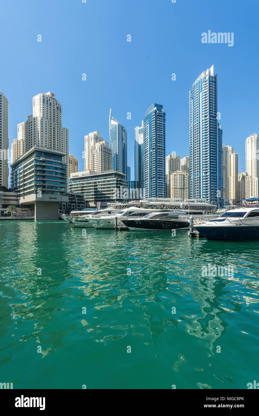 Boats docked in the marina of Dubai, UAE, Middle east Stock Photo - Alamy