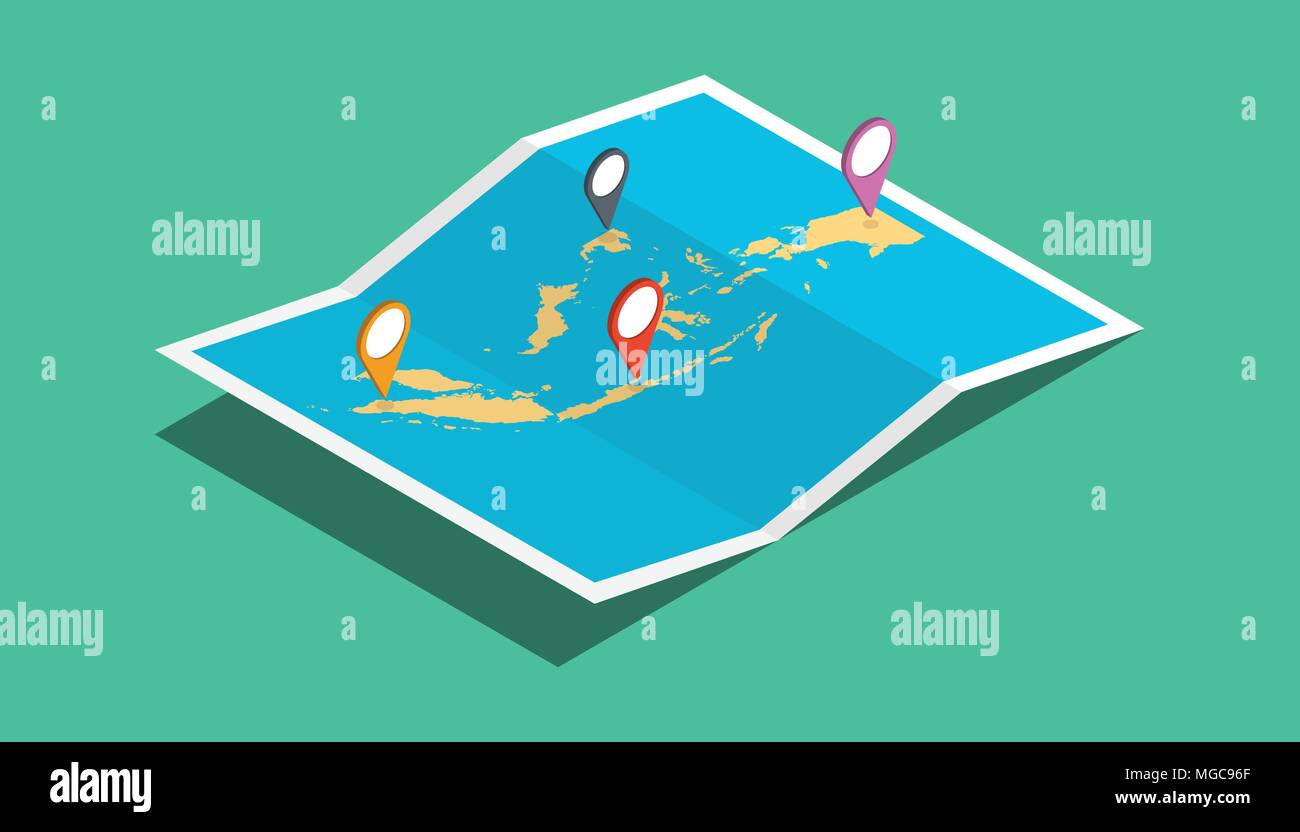 explore indonesia nation with maps pin tag location with isometric 3d ...