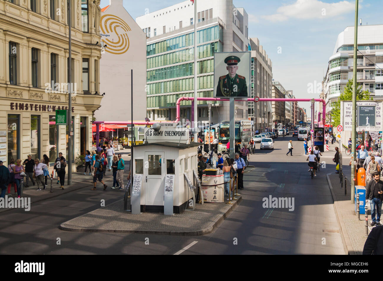 Berlin, Germany - May 17, 2017: Tourists at Checkpoint Charlie. former ...