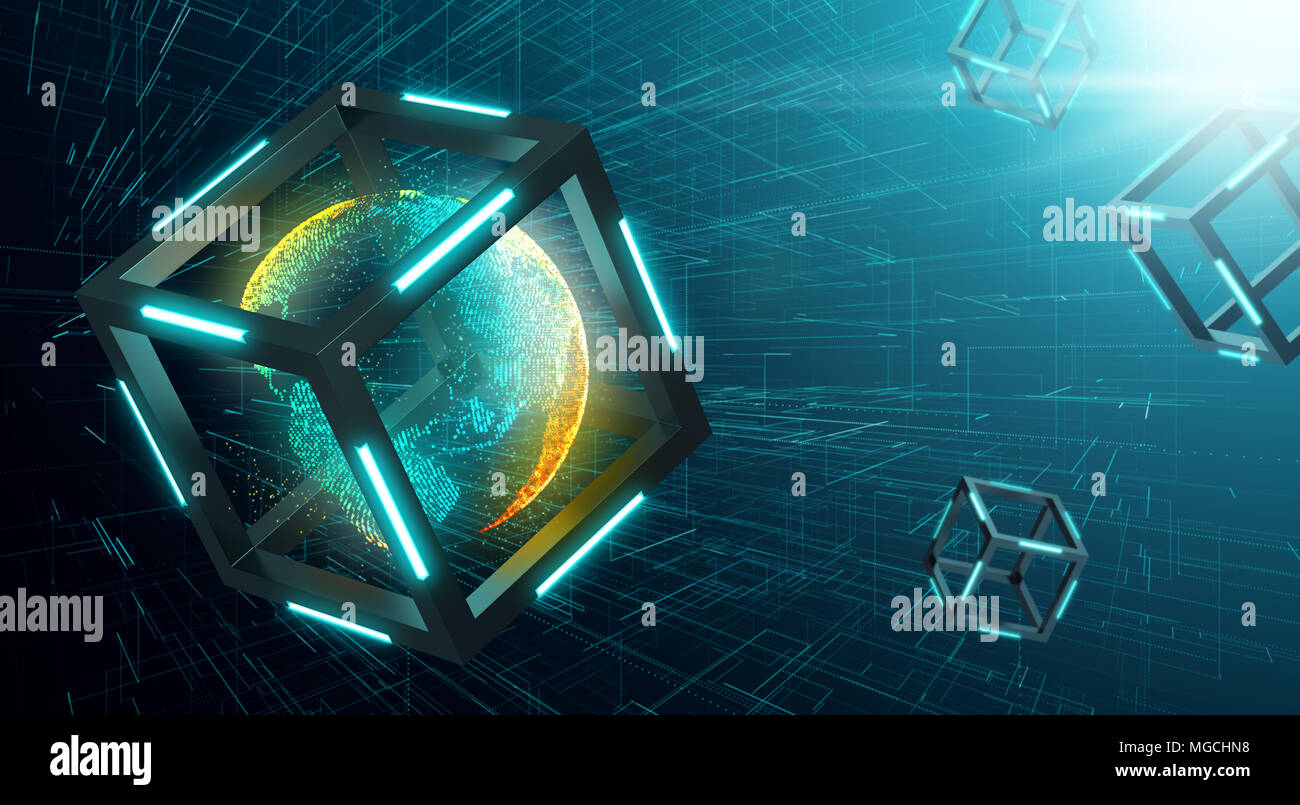 Connecting the world with blockchain - 3D Rendering Stock Photo - Alamy