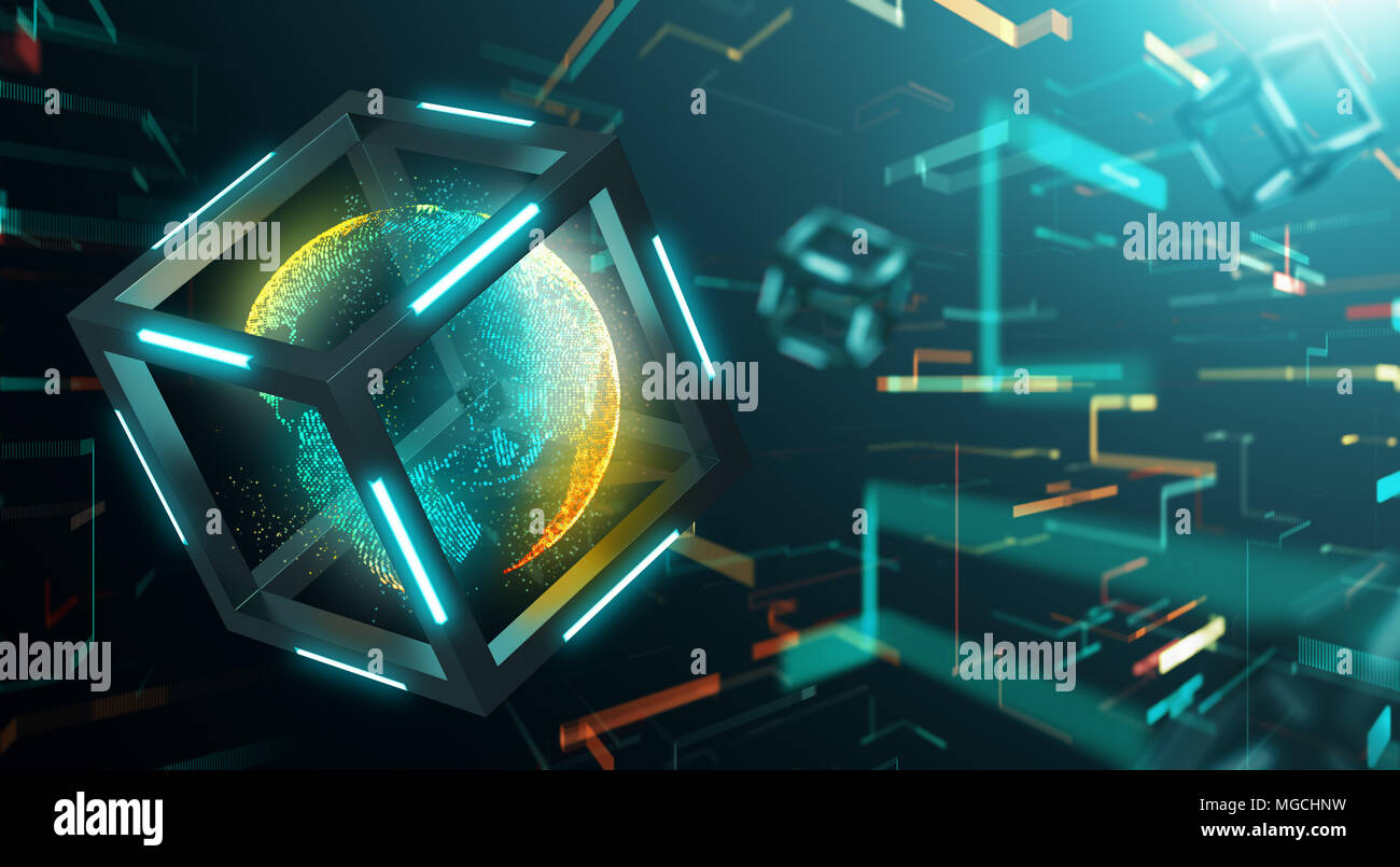 Connecting the world with blockchain - 3D Rendering Stock Photo - Alamy