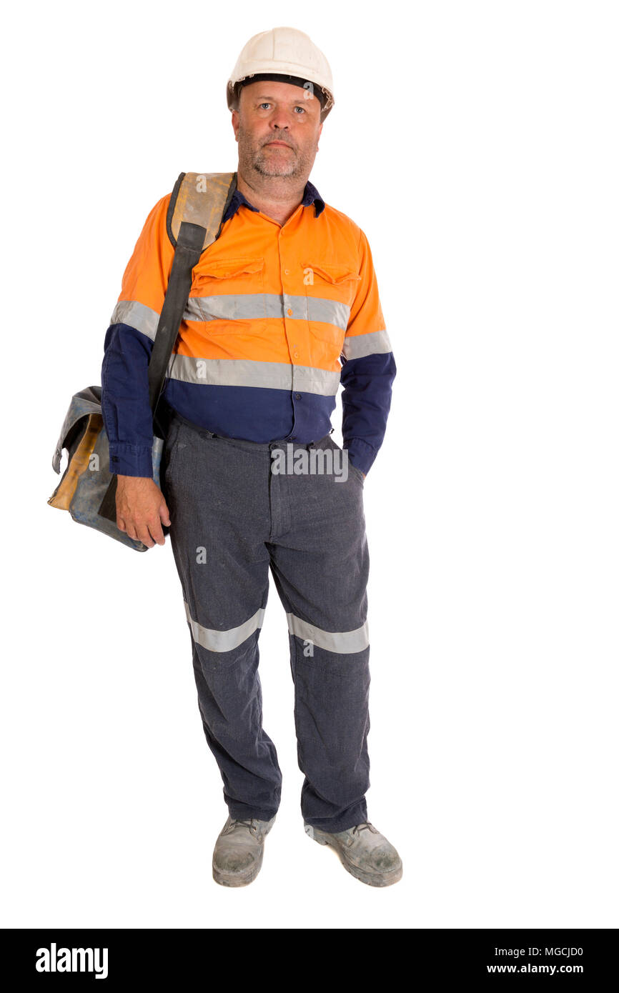 A casual pose from a real industrial worker, full length isolated on ...