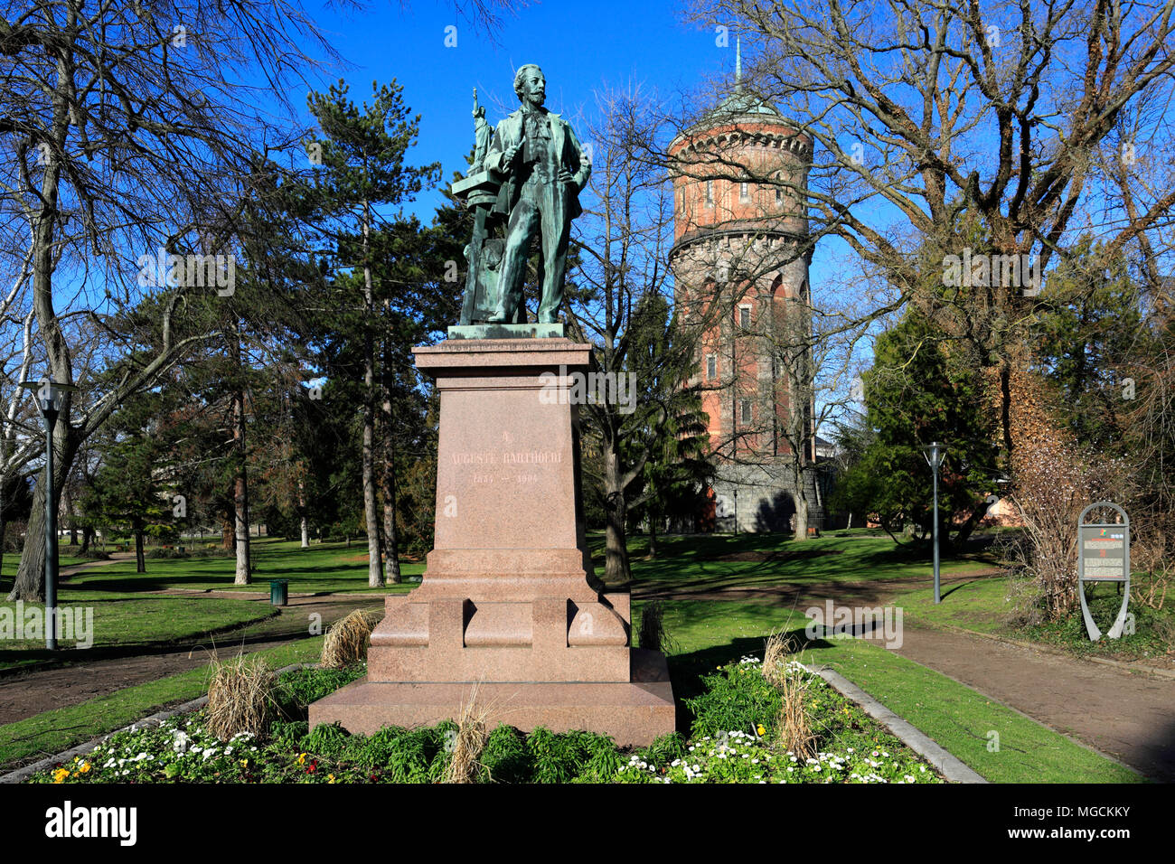 The Auguste Bartholdi Monument, Colmar town, Alsatian wine area, Alsace ...